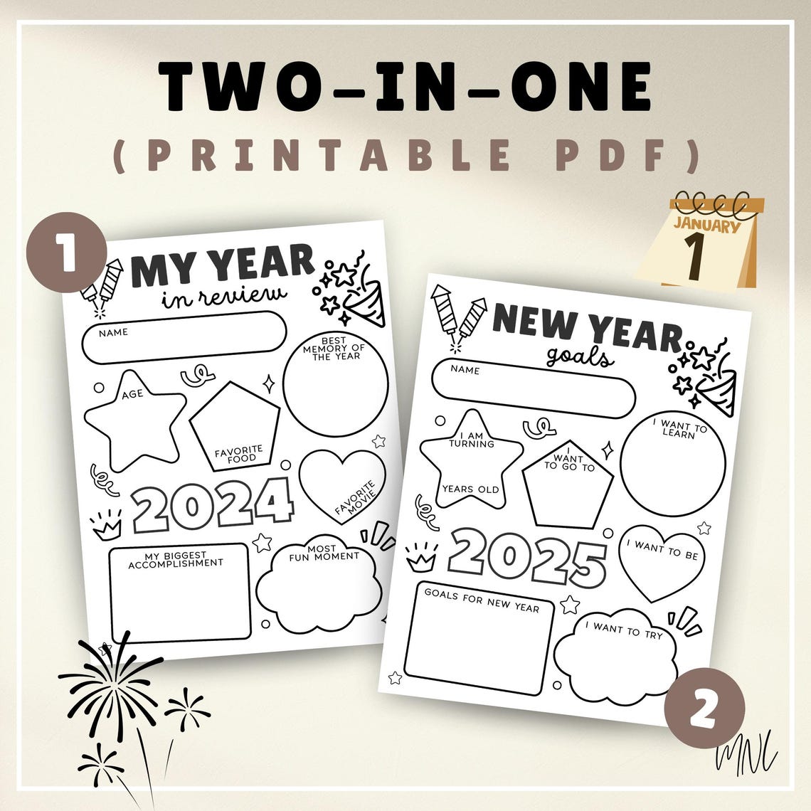 New Year’s Resolution Printable for Kids – Year in Review and Goals for ...