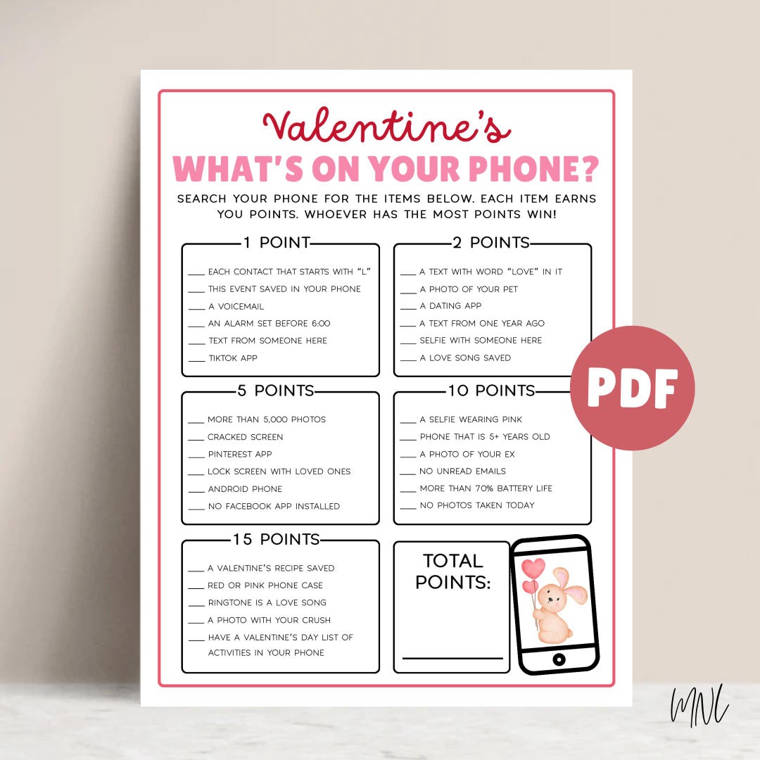 Valentines Phone Game What’s on Your Phone, Printable Valentine Party ...