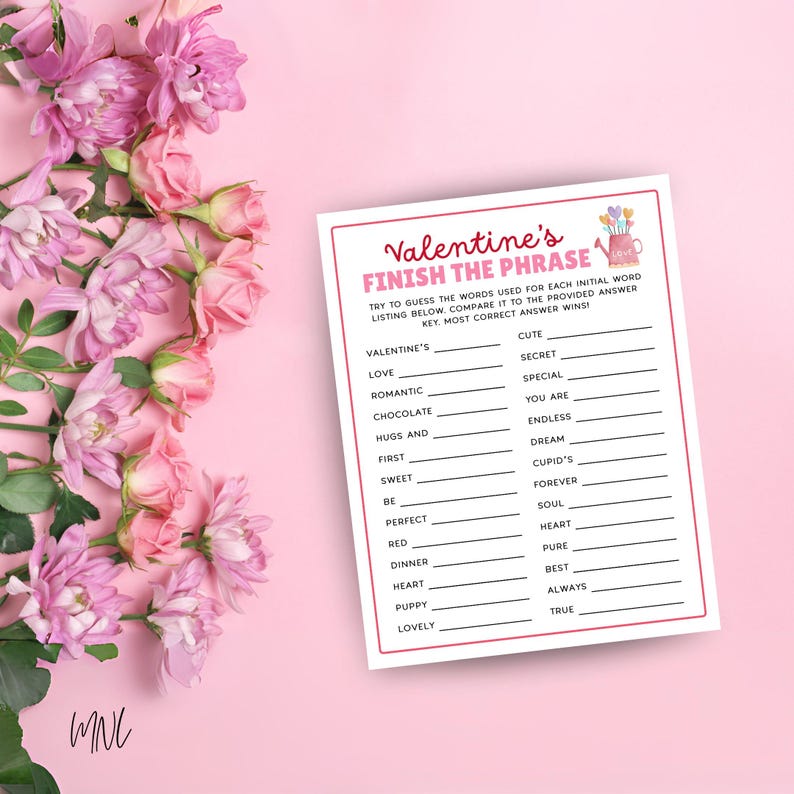 Valentines Day Finish the Phrase, Valentine's Day Party Game Finish My ...