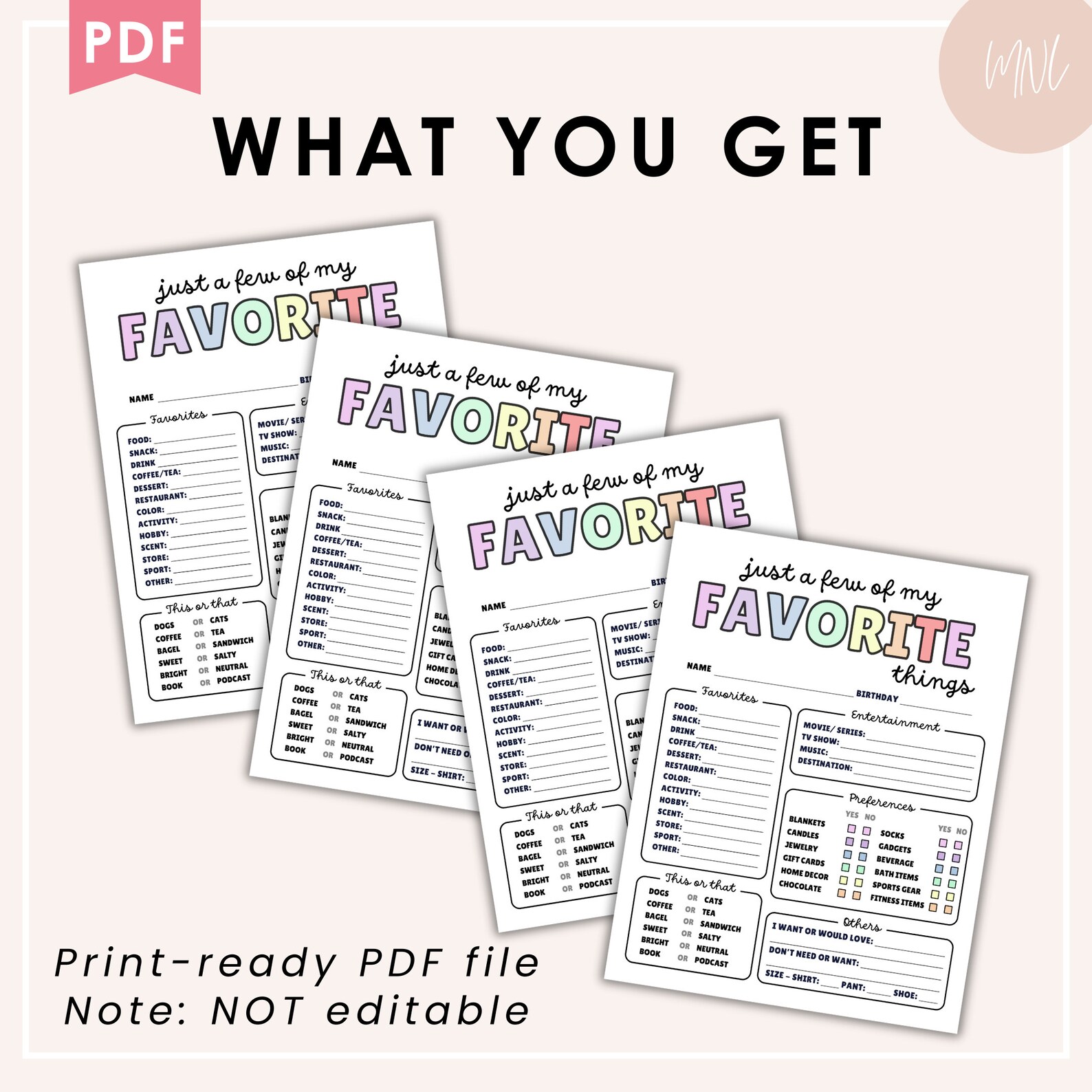 Favorites Survey for Coworker Questions Staff Appreciation All About Me ...