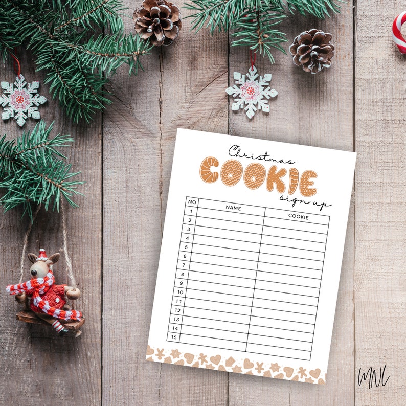 Christmas Cookie Sign up Sheet for Christmas Party, Cookie Party ...