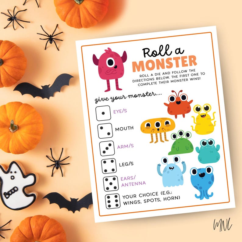 Halloween Dice Game Roll A Monster Game, Monster Dice Game, Halloween ...
