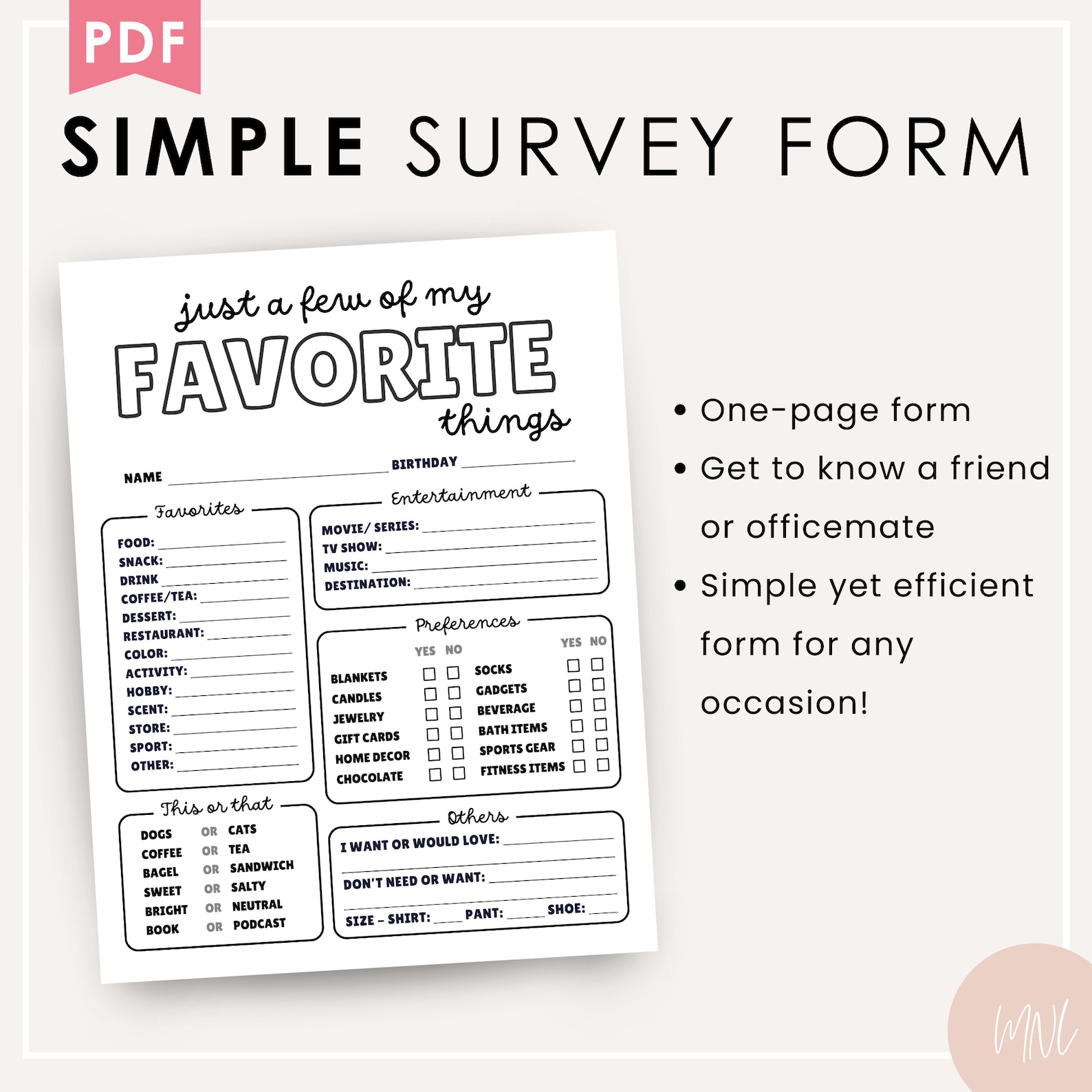 Favorites Survey for Coworker Questions Staff Appreciation All About Me ...