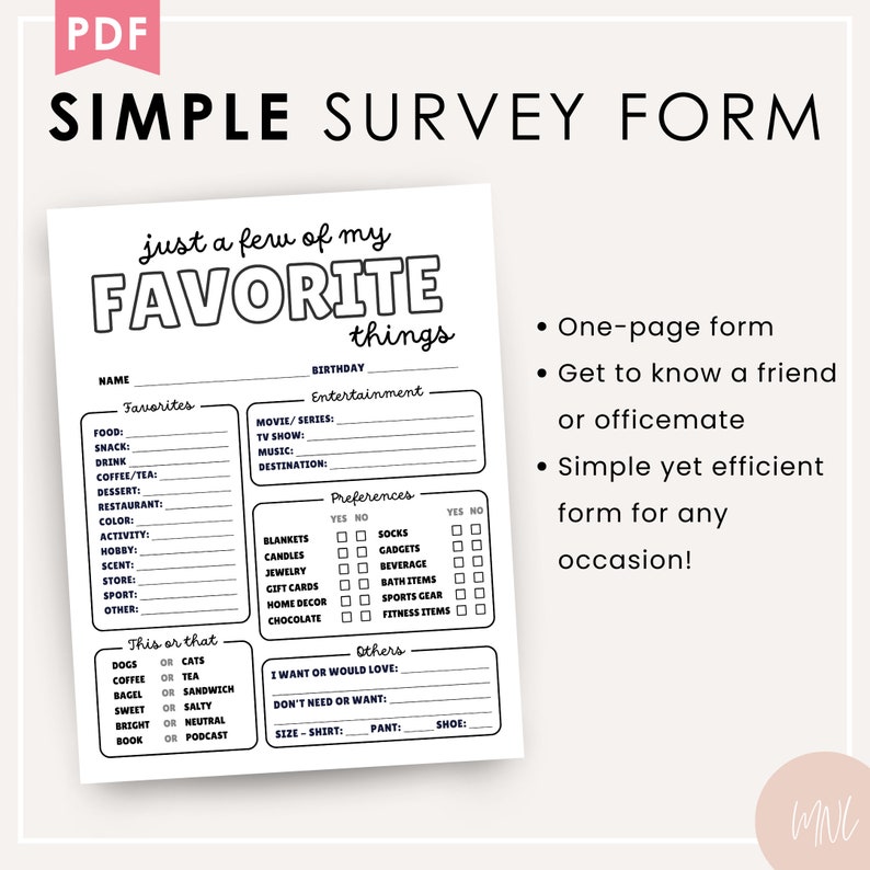 Favorites Survey for Coworker Questions Staff Appreciation All About Me ...