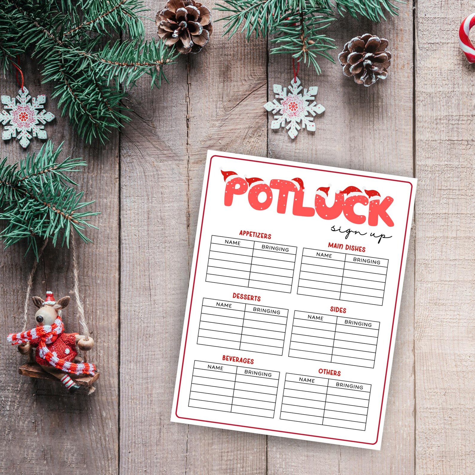 Christmas Potluck Sign up Sheet for Christmas Party, Printable ...
