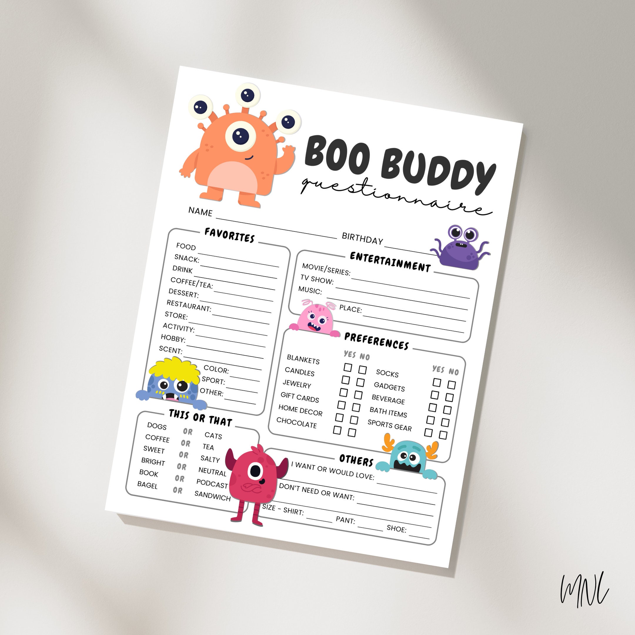 Boo Buddy Questionnaire for Halloween Coworker Questions Staff ...