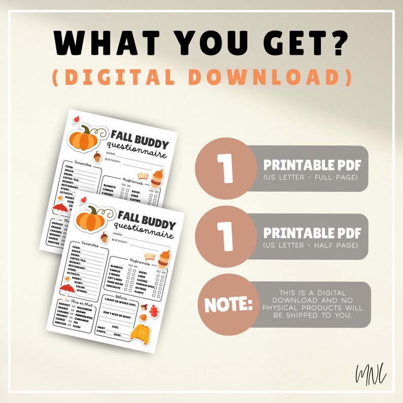 Fall Questionnaire for Fall Gift Exchange, Fall Buddy Questionnaire ...