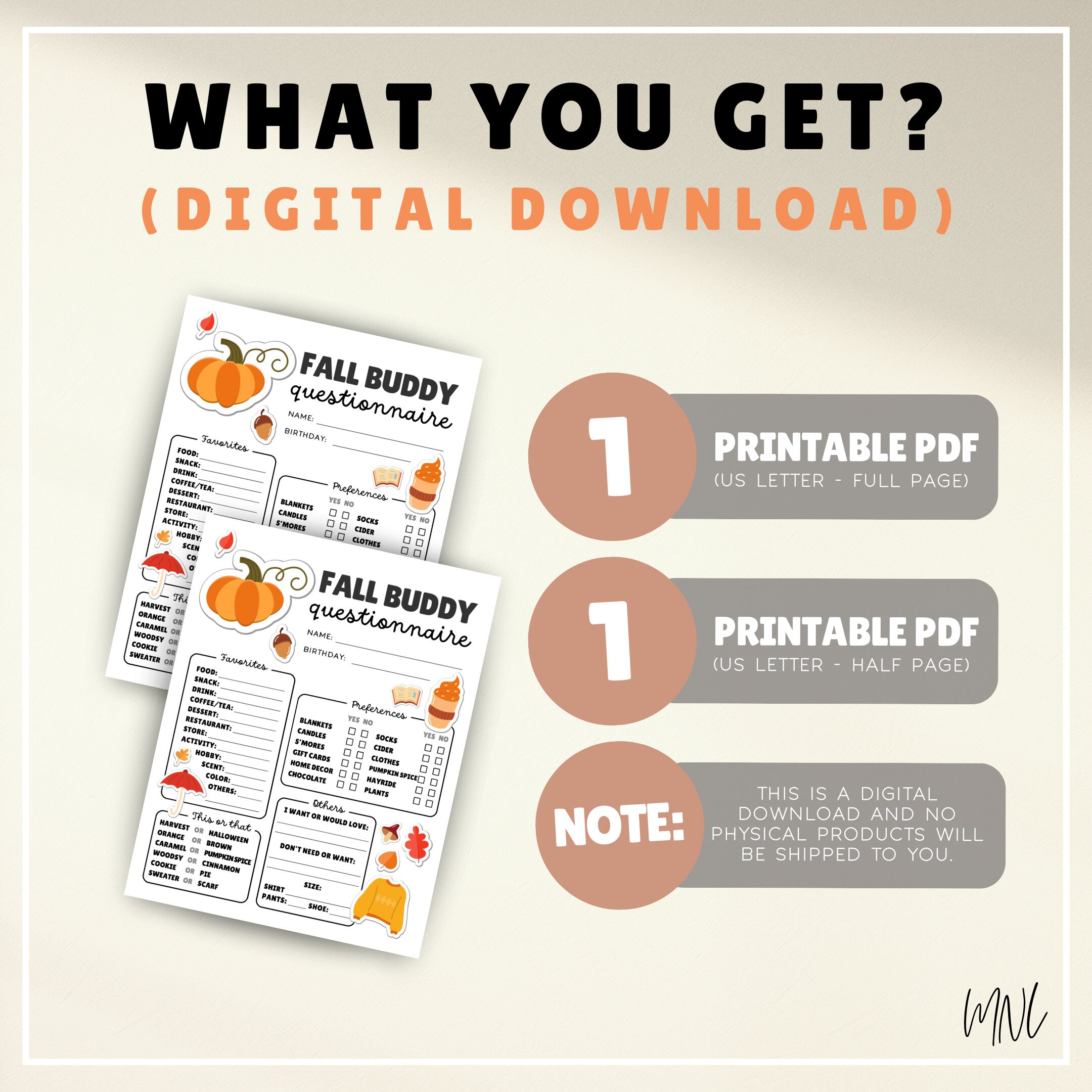 Fall Questionnaire for Fall Gift Exchange, Fall Buddy Questionnaire ...