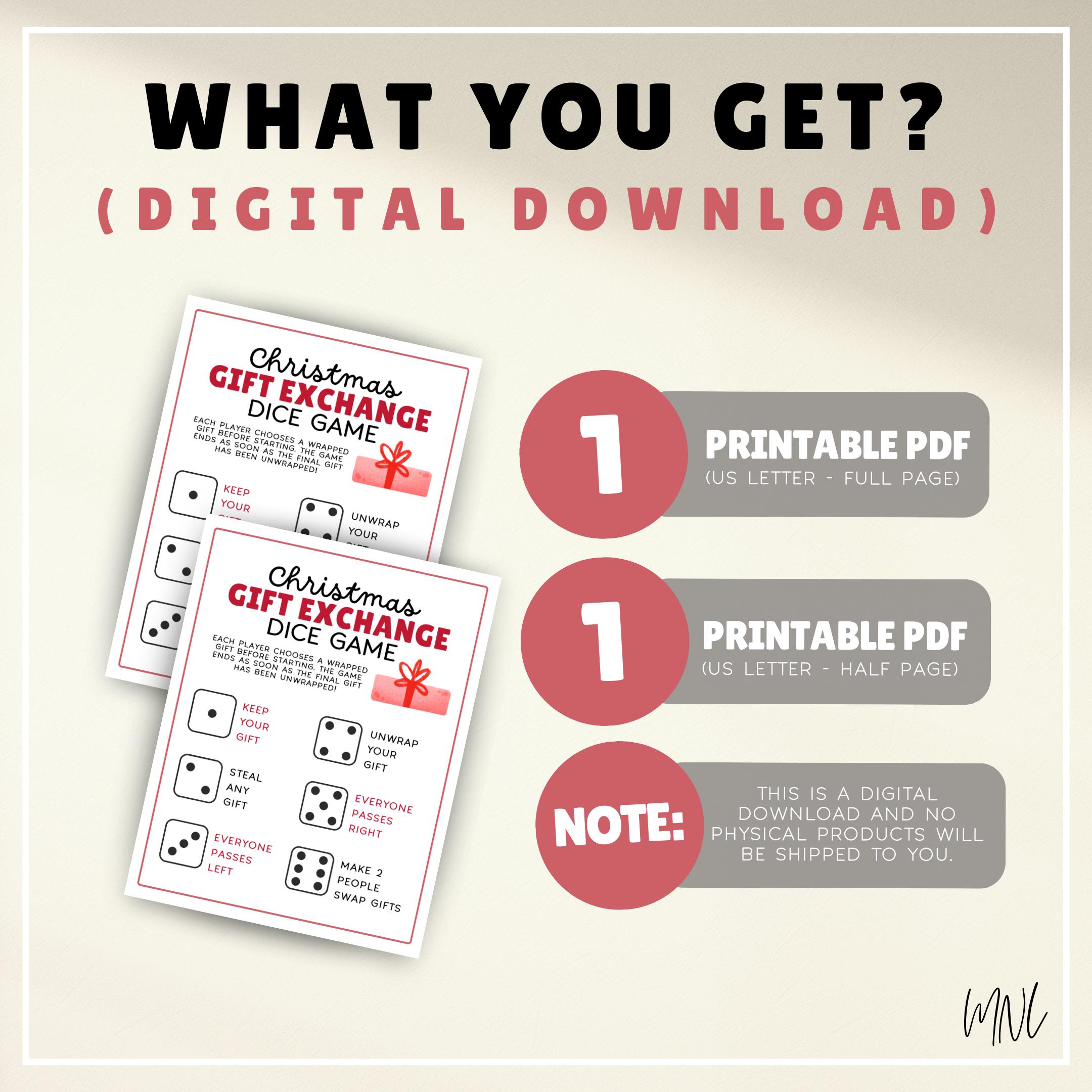 Christmas Gift Exchange Dice Game for Christmas Party Game Printable ...