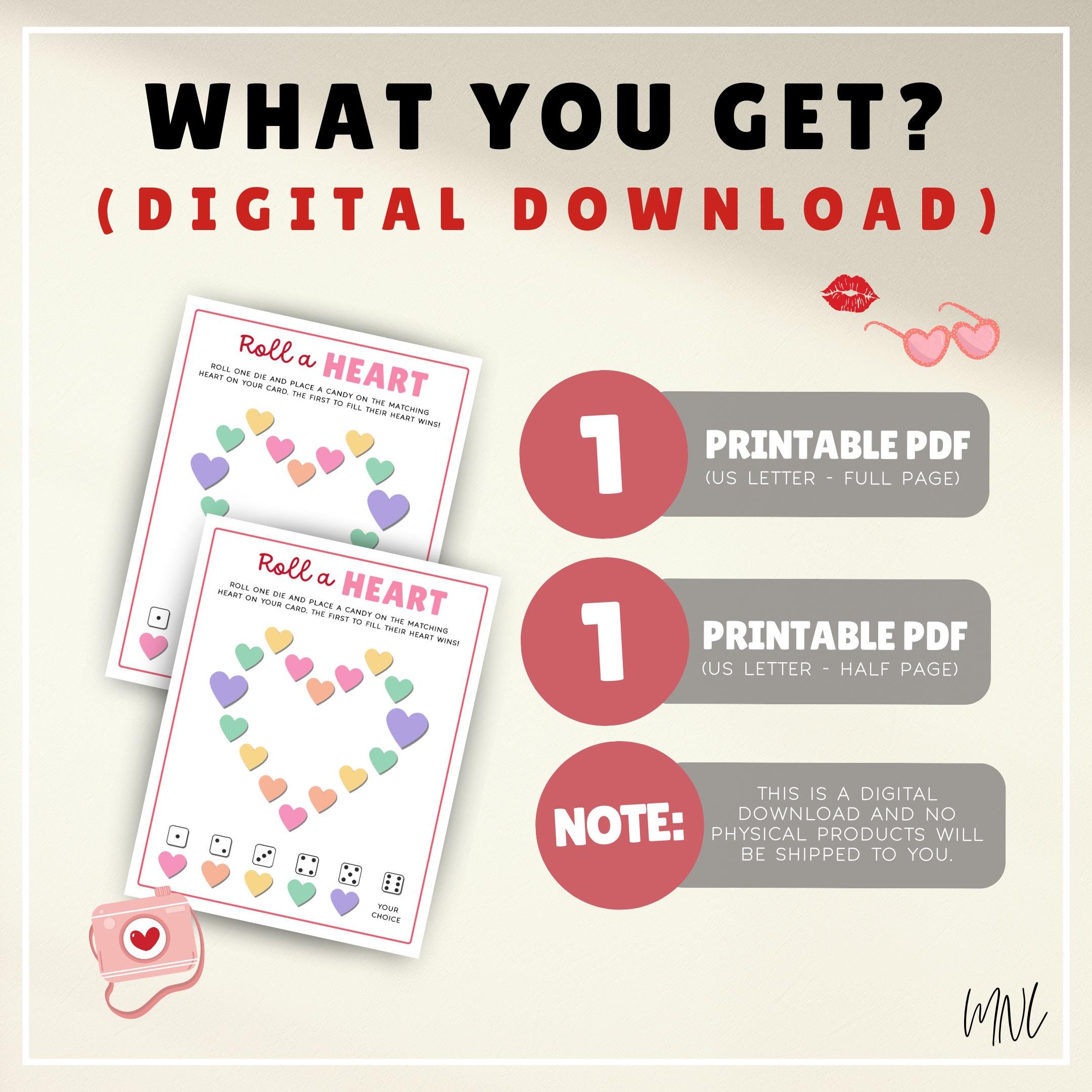 Roll a Heart Game for Valentine Party Game Printable Valentines ...