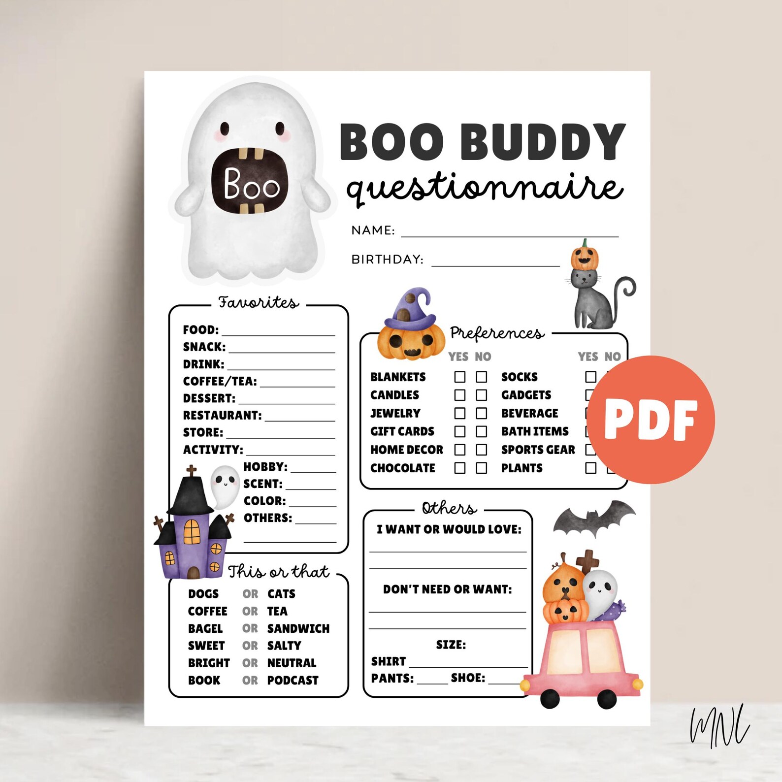 Boo Buddy Questionnaire for Halloween Coworker Questions Staff ...