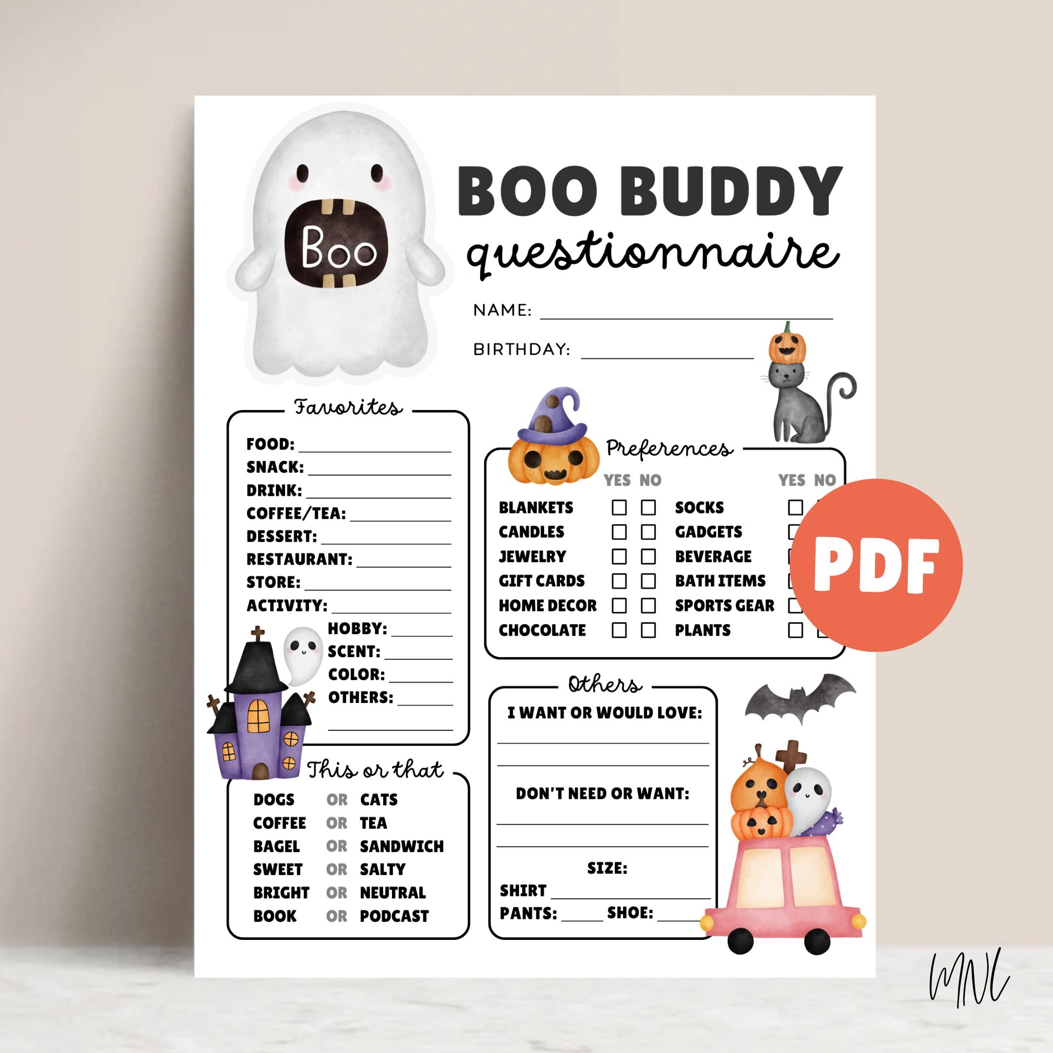 Boo Buddy Questionnaire for Halloween Coworker Questions Staff ...