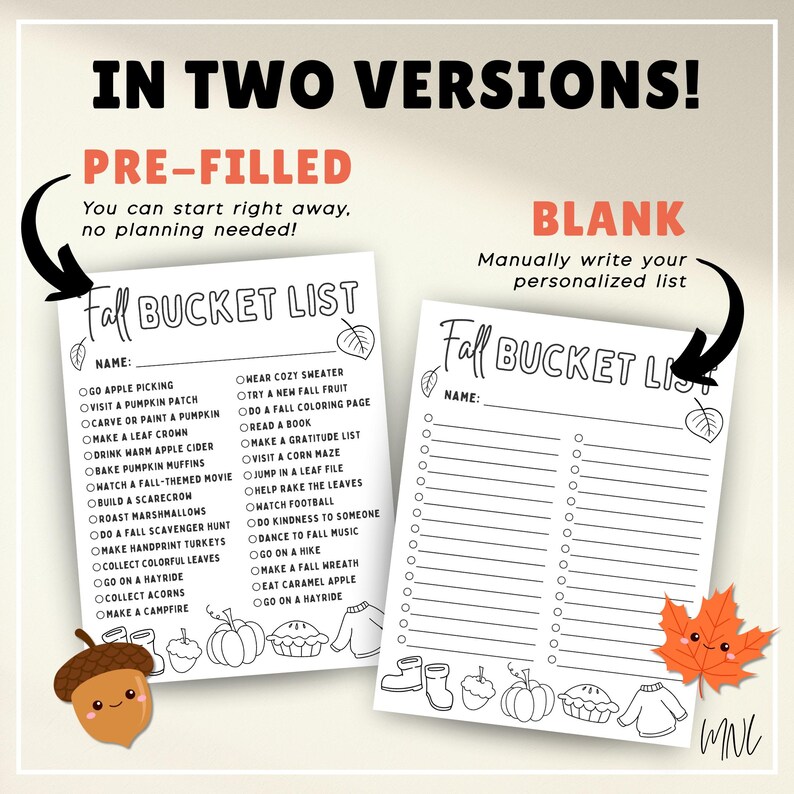 Fall Bucket List Printable: Family and Kids Autumn Activities (PDF ...