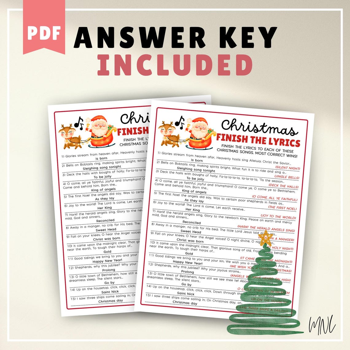 Christmas Song Game Finish the Lyrics Printable Christmas Party Game ...
