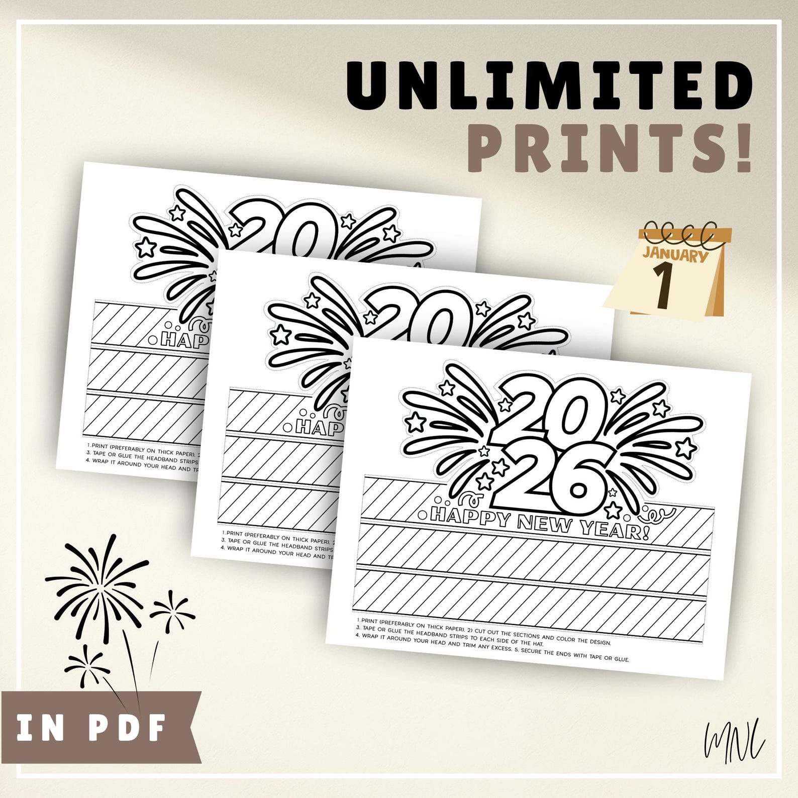 New Year Party Hat Printable Party Hat for New Years Eve, 2026 New Year ...