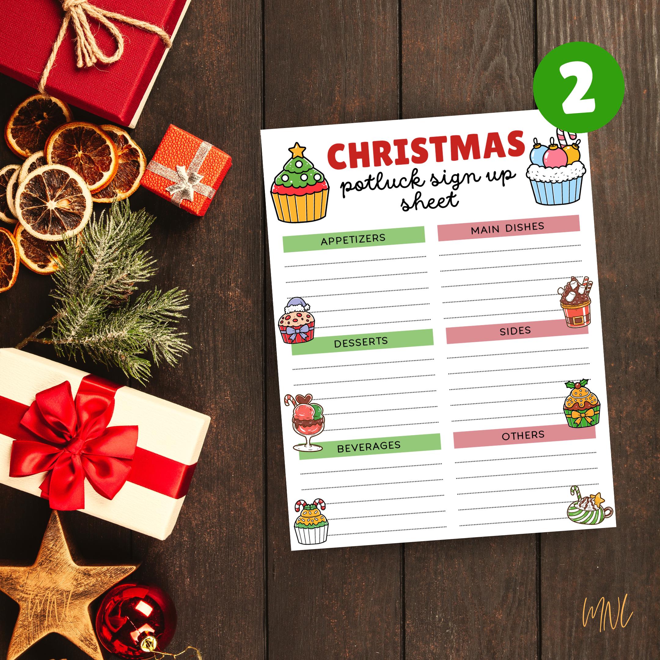 Christmas Potluck Sign up Sheet for Christmas Party, Printable ...