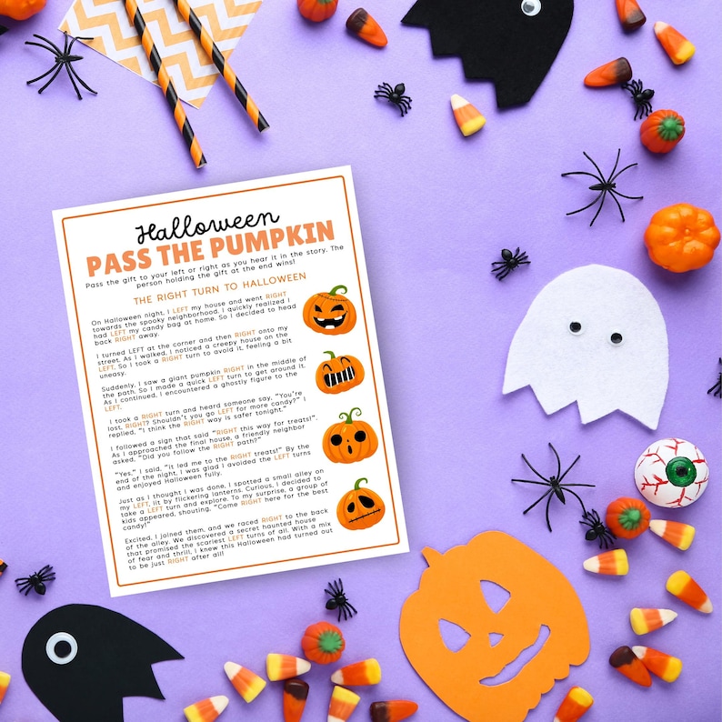 Pass the Pumpkin Halloween Party Game, Left Right Game for Halloween ...