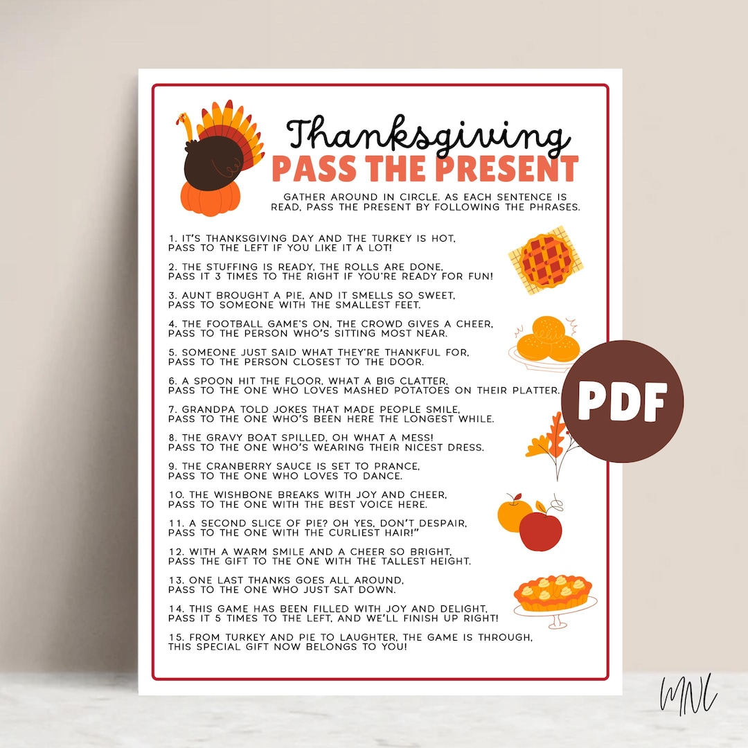 Pass the Present Thanksgiving Game, Pass the Gift Game for Thanksgiving ...