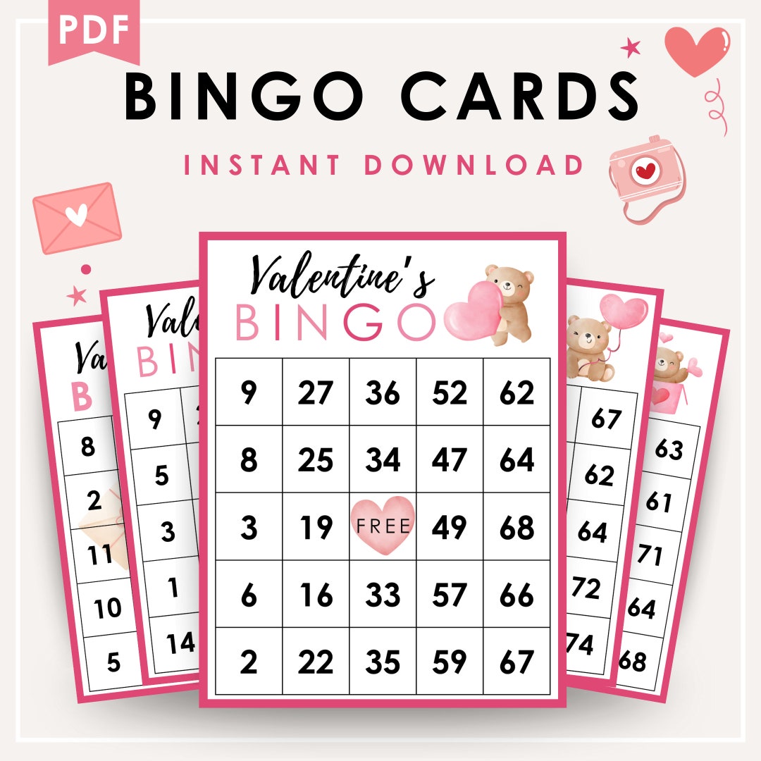 Valentine Bingo Game for Kids and Adults Valentines Bingo Cards ...