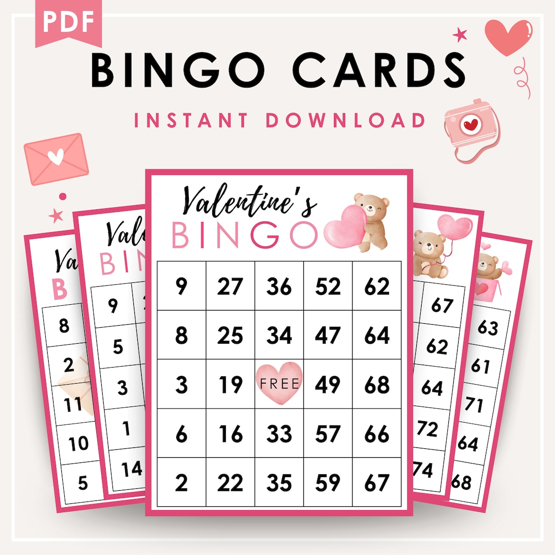 Valentine Bingo Game for Kids and Adults Valentines Bingo Cards ...