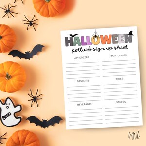 Halloween Potluck Sign up Sheet for Halloween Party, Printable ...