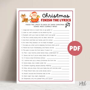 Christmas Song Game Finish the Lyrics Printable Christmas Party Game ...