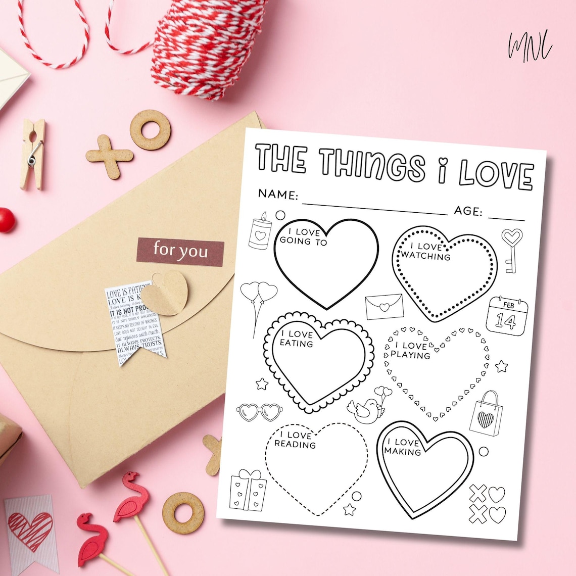 Valentine’s Day Kids Activity Coloring Page – Things I Love, Valentines ...