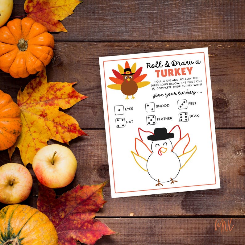 Roll A Turkey Game Thanksgiving Game, Turkey Dice Game Thanksgiving ...