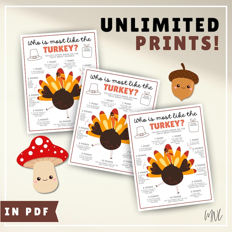 Who is Most Like the Turkey Game Thanksgiving Game, Friendsgiving Game ...
