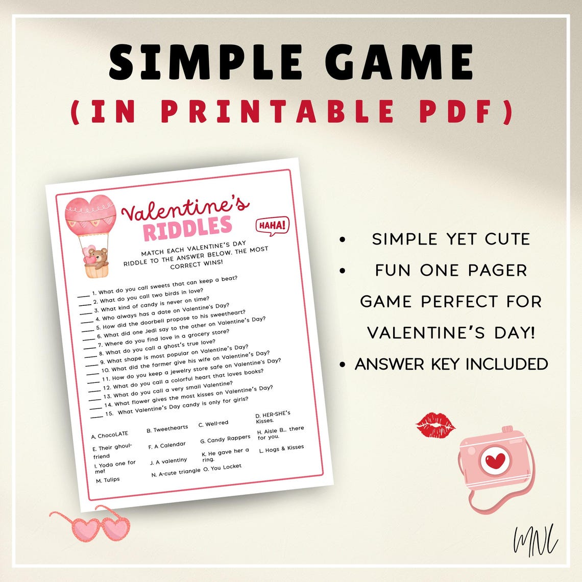 Valentines Riddles for Valentines Day Party Game Printable Valentines ...