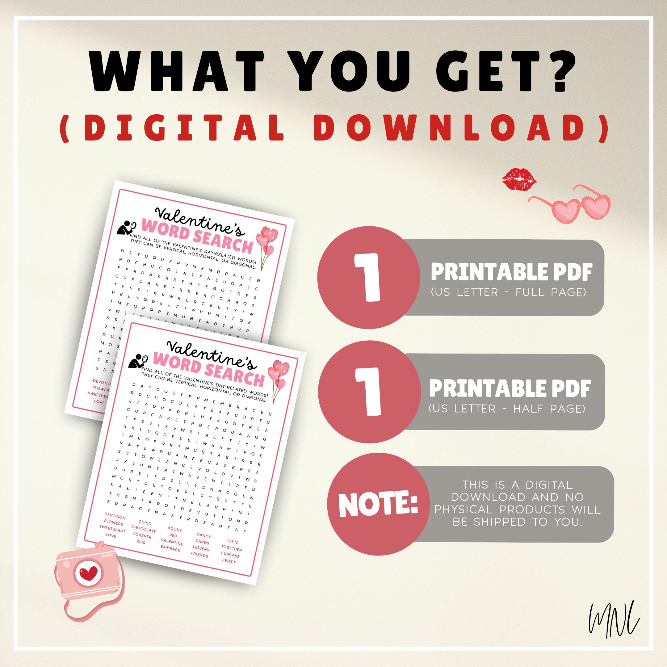 Valentines Day Word Search Game, Valentines Party Game Printable ...