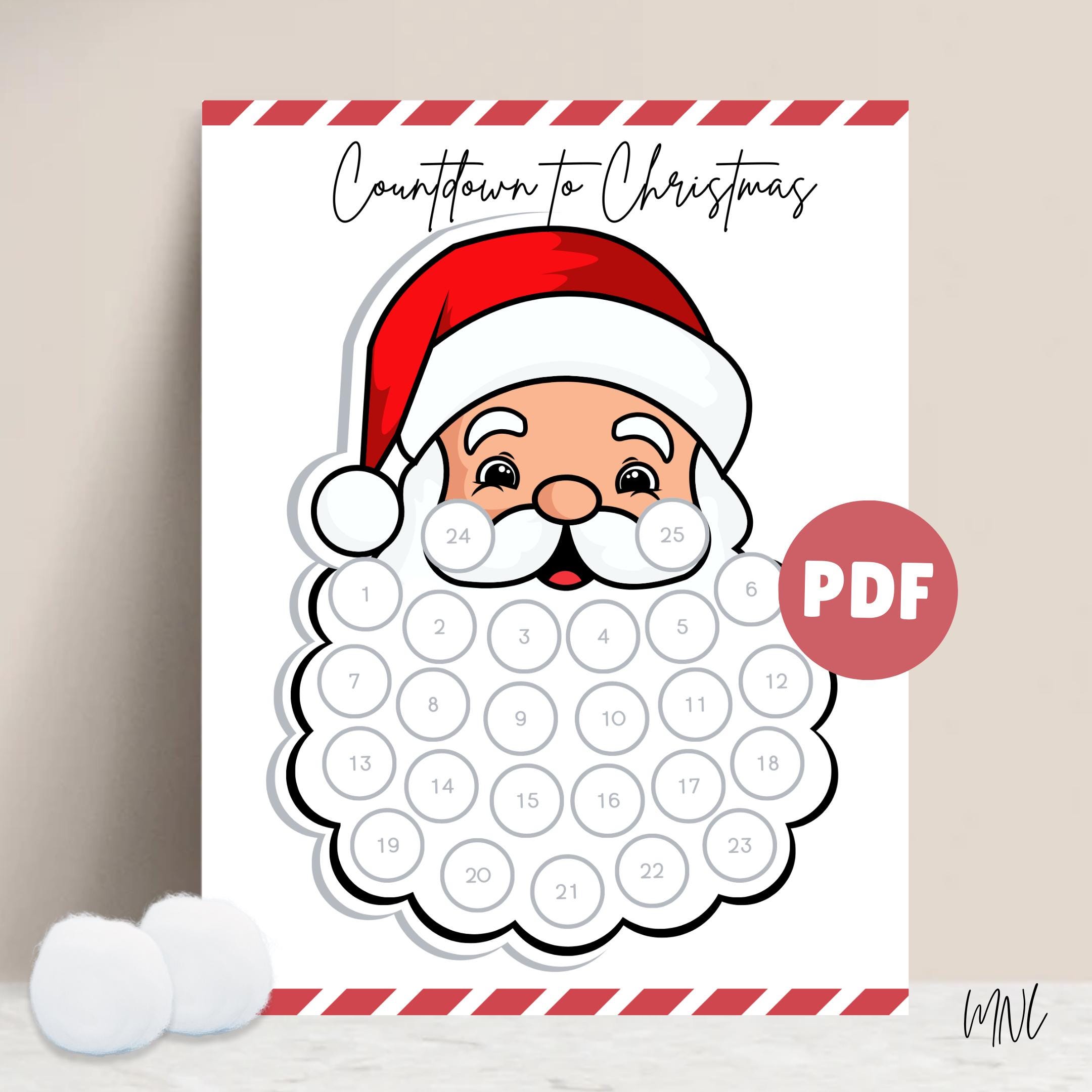 Santa Christmas Countdown Calendar Printable Advent Calendar Countdown ...