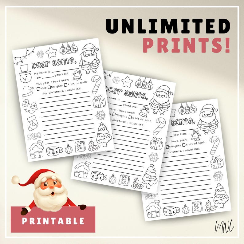 Letter to Santa Coloring Page Printable Christmas Wish List, Dear Santa ...