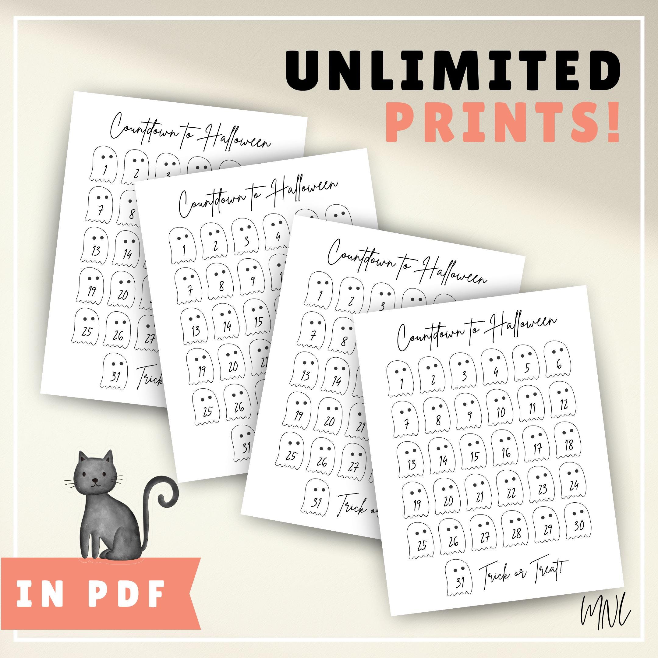 Halloween Countdown Calendar, Days Until Halloween Printable Halloween ...