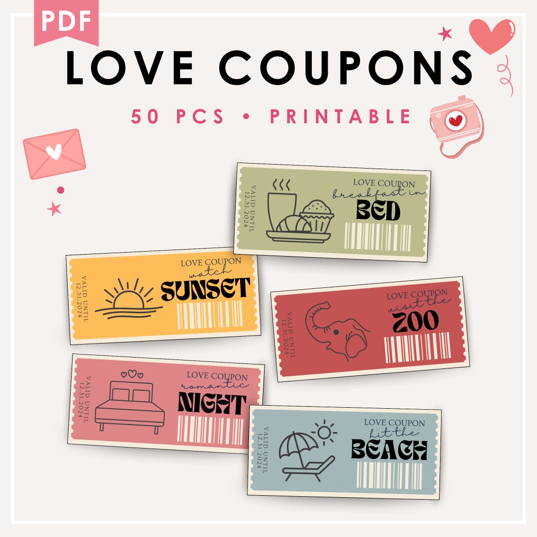Love Coupon for Valentine’s Day Printable Coupons Gift for Him Gift for ...