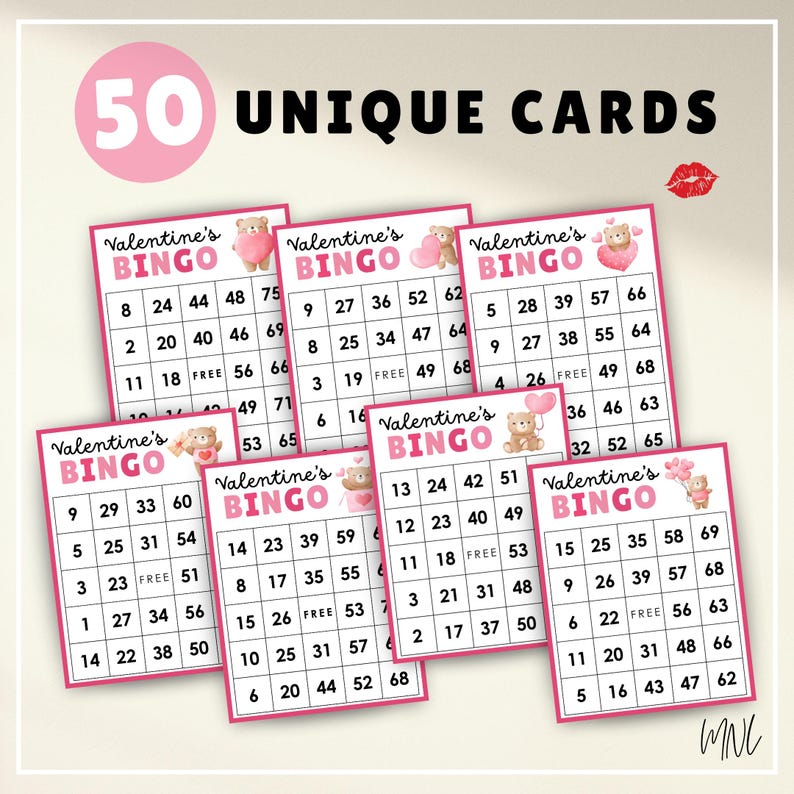 Valentine Bingo Game for Kids and Adults Valentines Bingo Cards ...