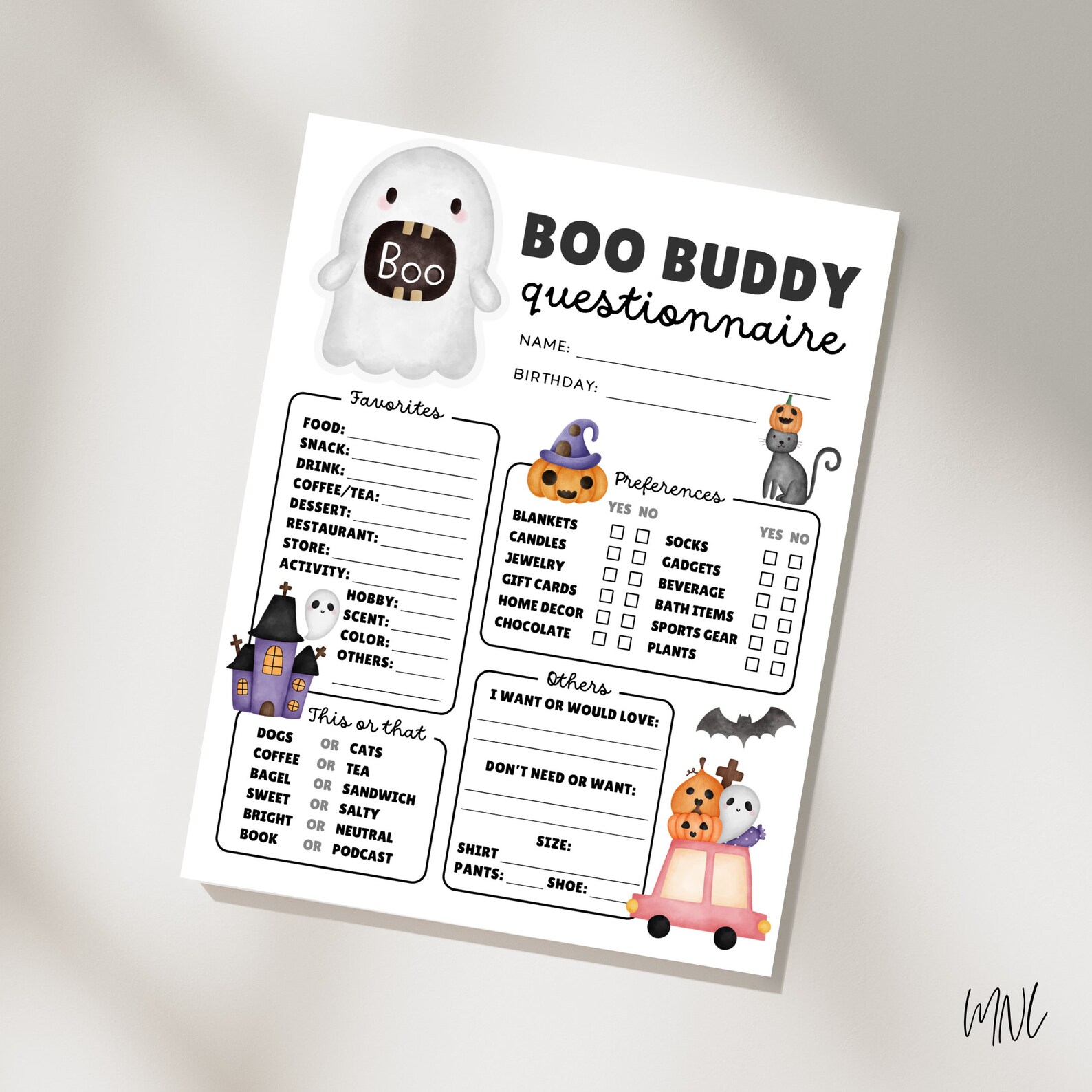 Boo Buddy Questionnaire for Halloween Coworker Questions Staff ...