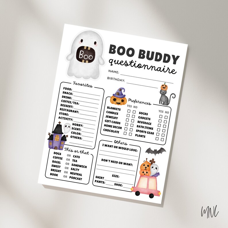 Boo Buddy Questionnaire for Halloween Coworker Questions Staff ...