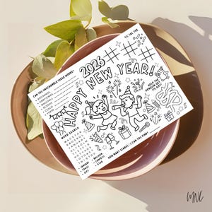 Happy New Year Coloring Placemat, Printable New Year Kids Activity for ...