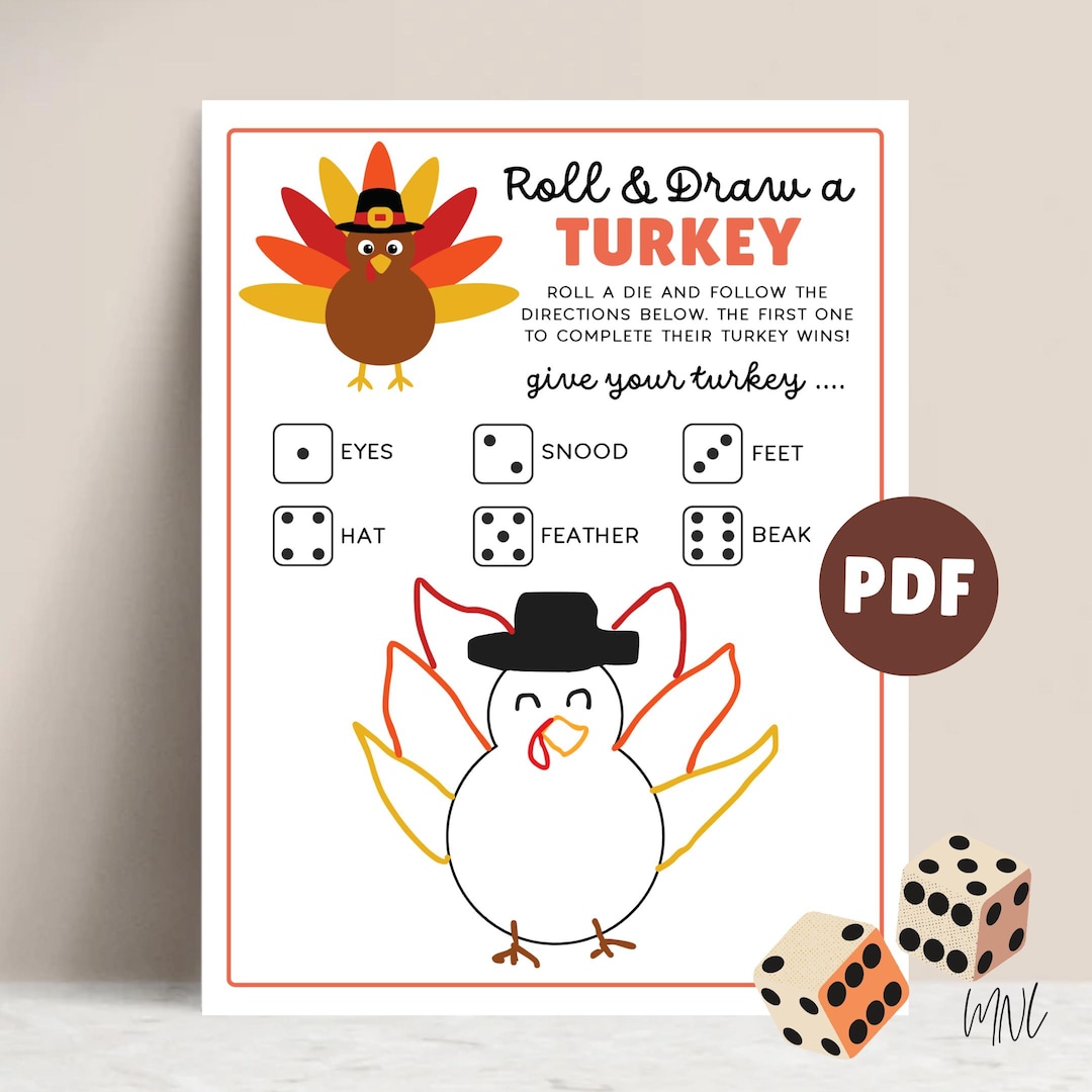 Roll A Turkey Game Thanksgiving Game, Turkey Dice Game Thanksgiving ...