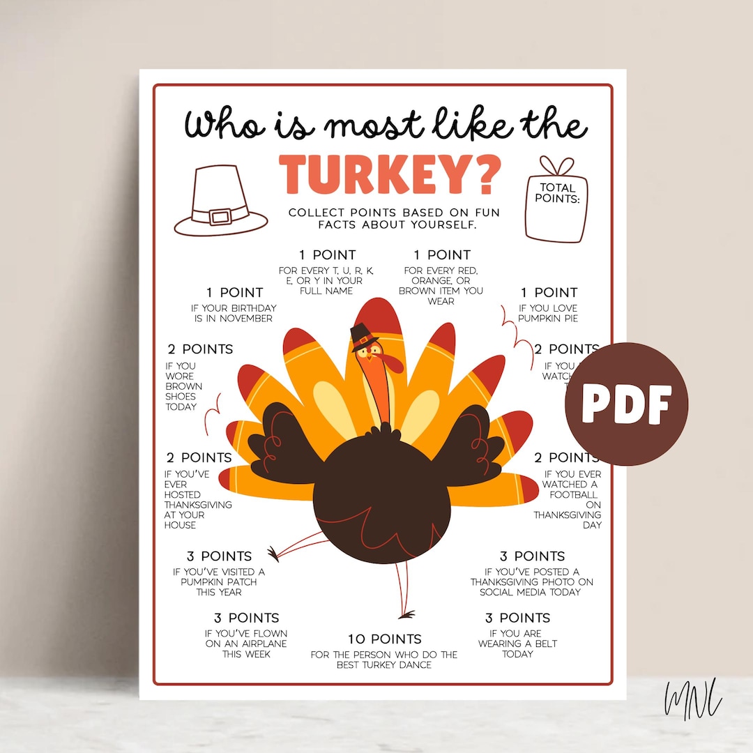 Who is Most Like the Turkey Game Thanksgiving Game, Friendsgiving Game ...
