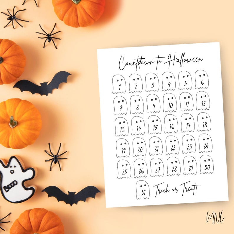 Halloween Countdown Calendar, Days Until Halloween Printable Halloween ...