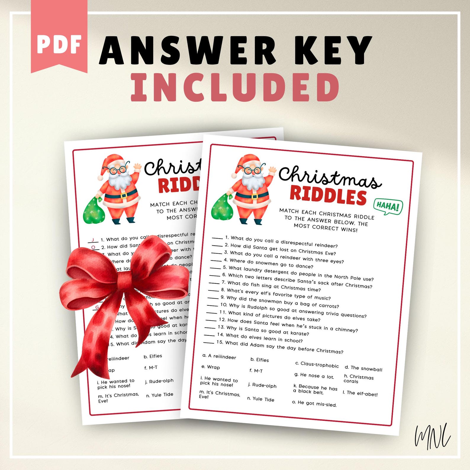 Christmas Riddles for Christmas Party Game Printable Christmas Games ...