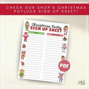 Christmas Potluck Sign up Sheet for Christmas Party, Printable ...