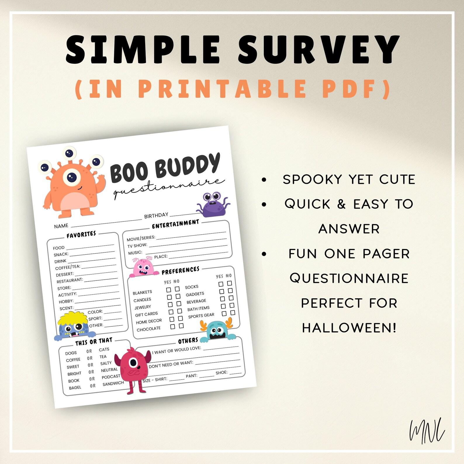 Boo Buddy Questionnaire for Halloween Coworker Questions Staff ...