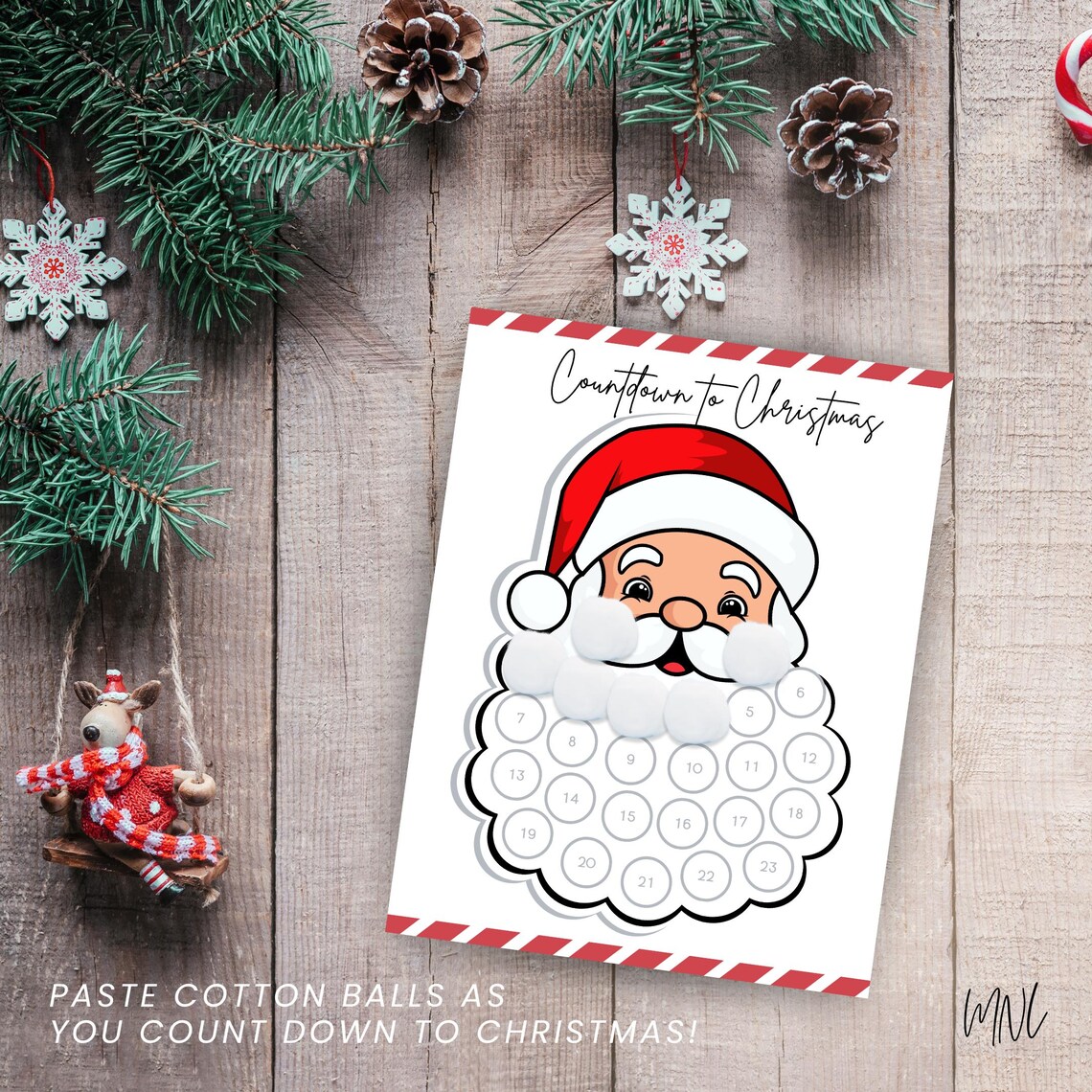 Santa Christmas Countdown Calendar Printable Advent Calendar Countdown ...