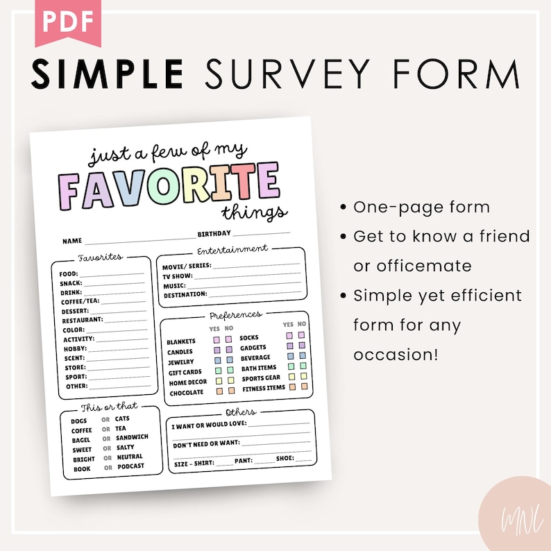 Favorites Survey for Coworker Questions Staff Appreciation All About Me ...