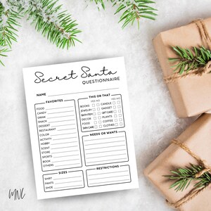 Secret Santa Form Editable Template, Santa Questionnaire for Christmas ...