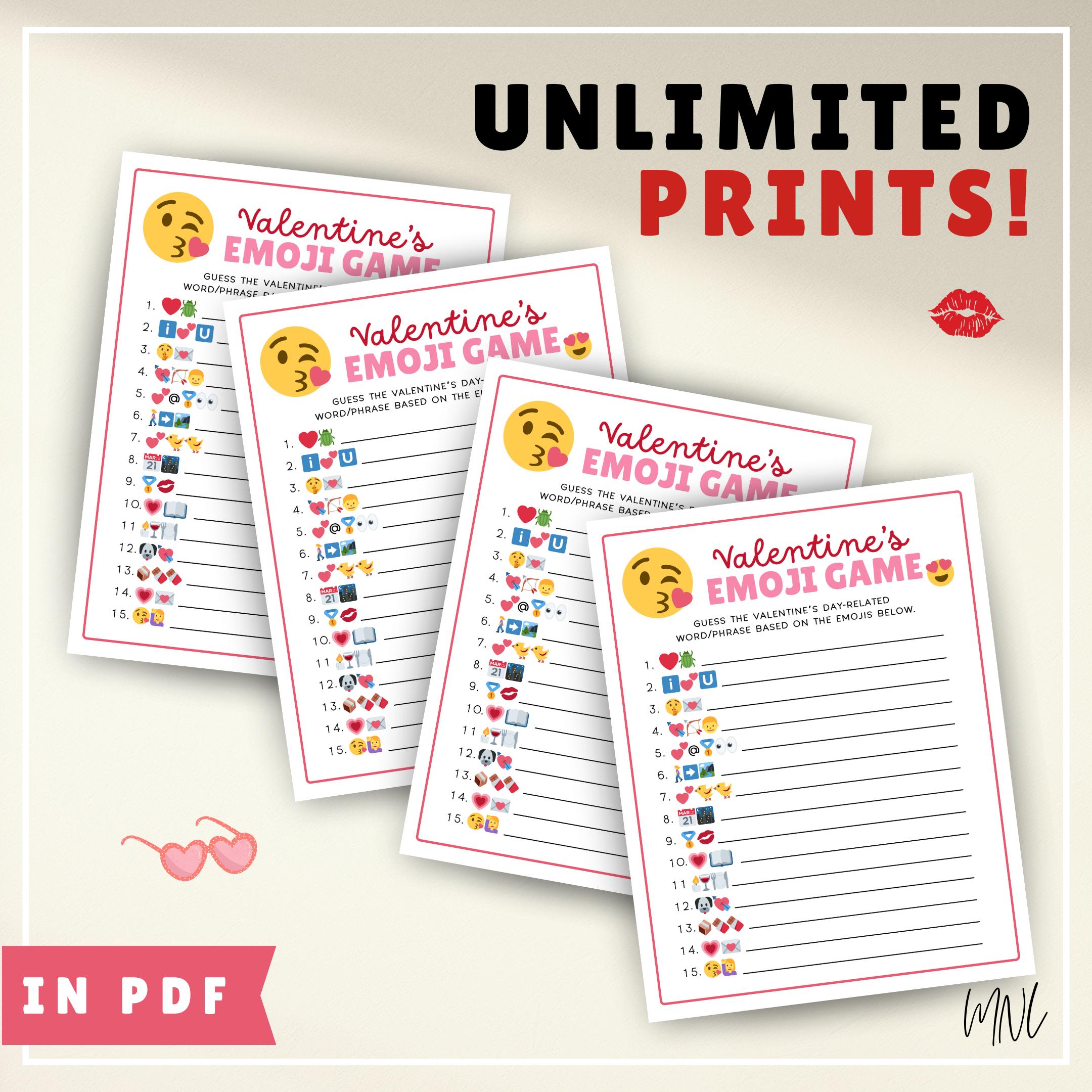 Valentine Emoji Game for Valentine Party Game Emoji Pictionary ...