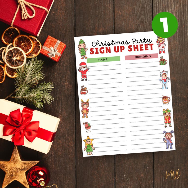 Christmas Potluck Sign up Sheet for Christmas Party, Printable ...